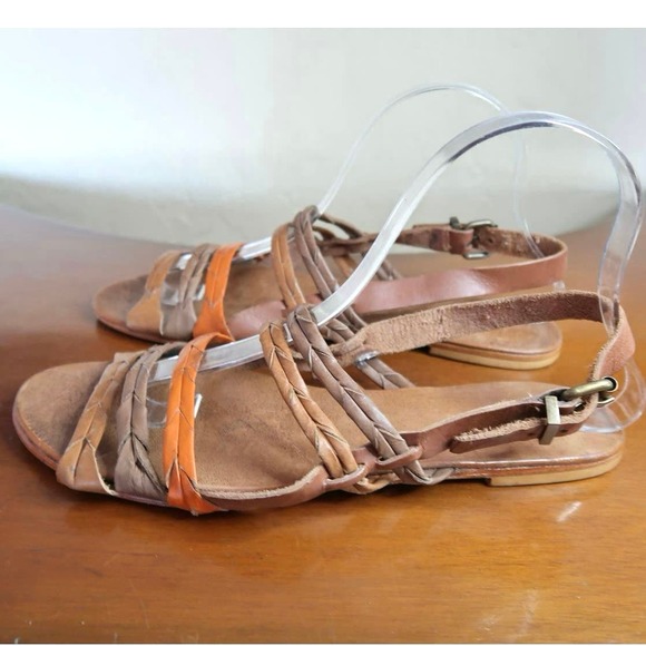 Ecote | Shoes | Ecote Womens Slingback Sandals Tan Orange Leather Woven ...